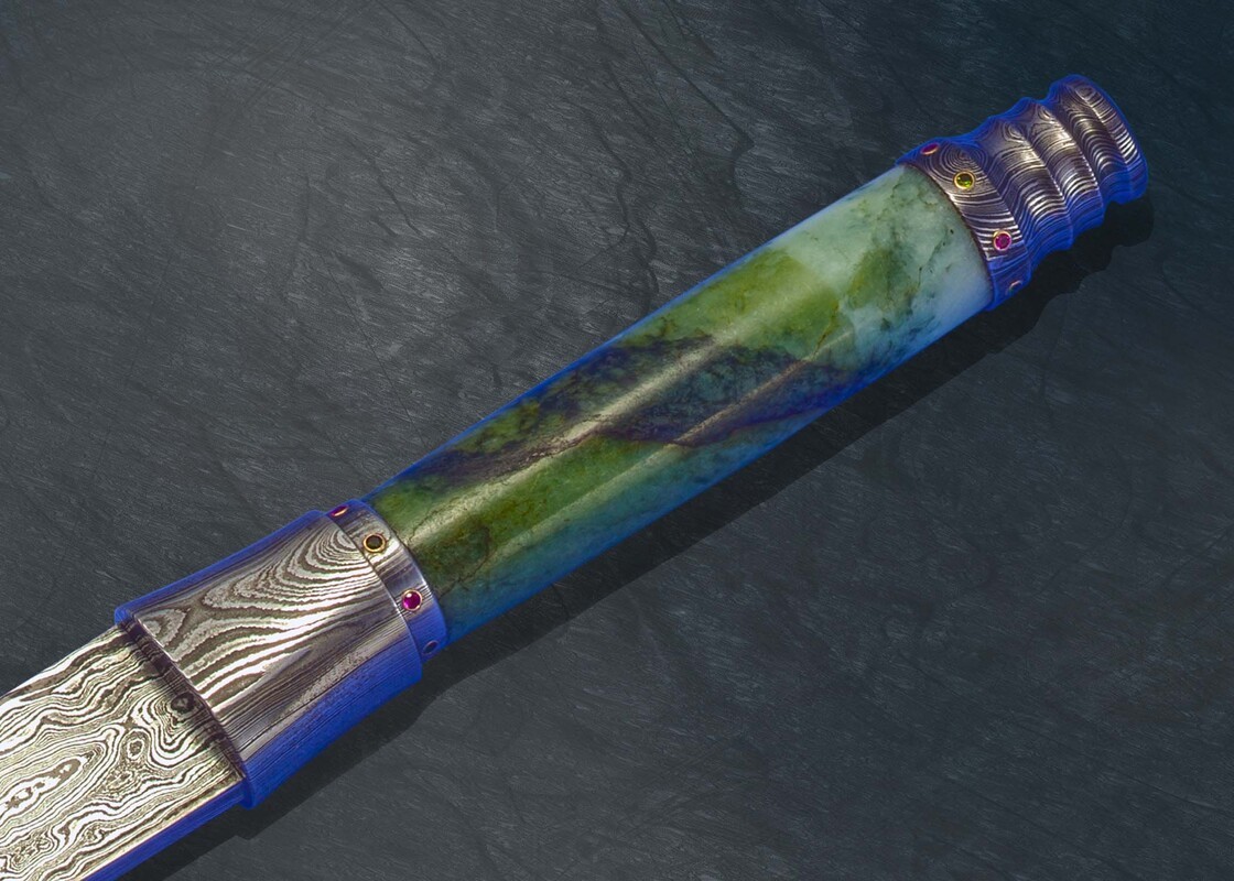 Myanmar Minthamee - Jade Handle Damascus Dagger | Haslinger Custom Knives
