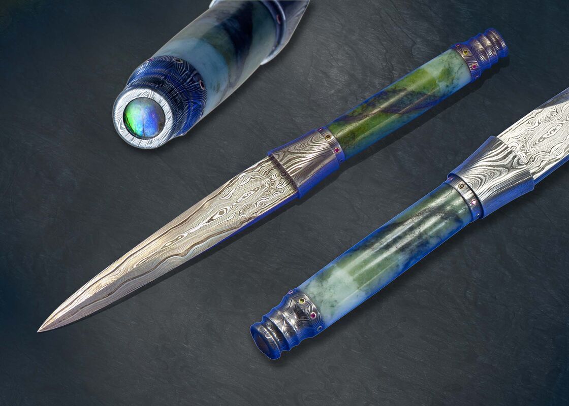Myanmar Minthamee - Jade Handle Damascus Dagger | Haslinger Custom Knives