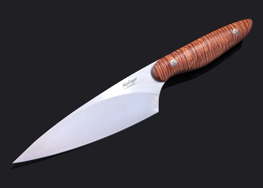 New Generation Chef 150mm Blade - Curly Koa Handle | Haslinger Custom ...