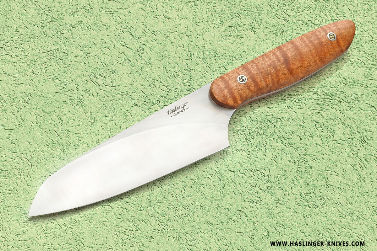 Evolution Chef Knife 142 mm Blade with Quilted Koa Handle | Haslinger ...