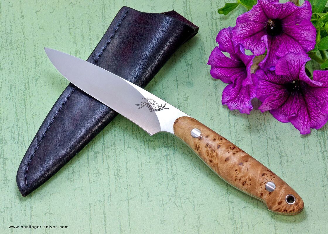 Maple Burl Utility Knife with Molded Sheath | Haslinger Custom Knives
