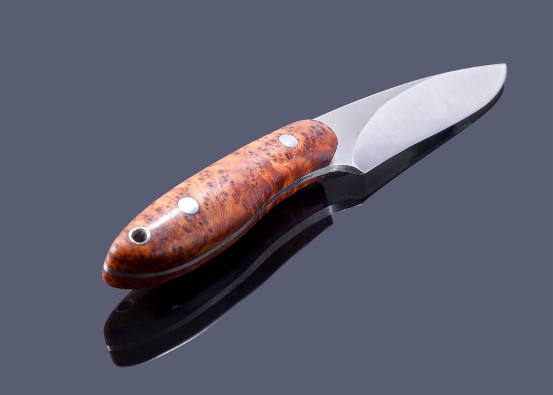 Powder Face a Juniper Burl Handled Utility Knife | Haslinger Custom Knives